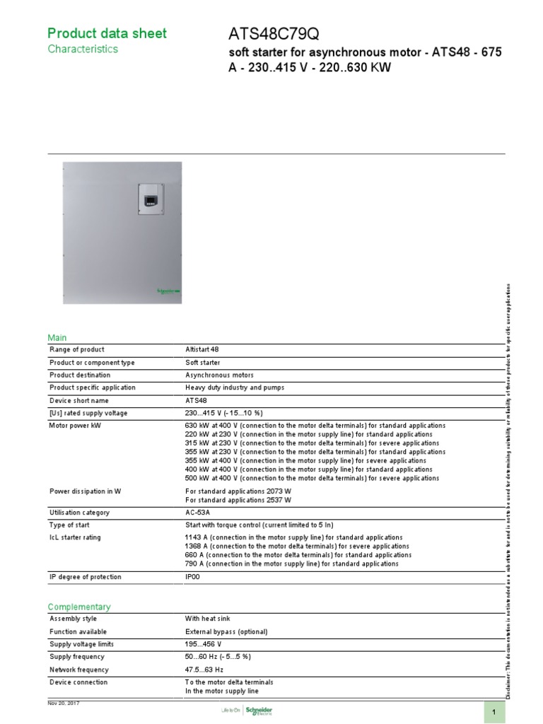 Product Data Sheet for ATS48C79Q Soft Starter for Asynchronous Motors ...