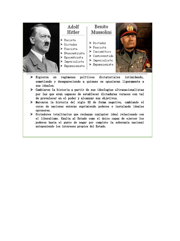 Adjetivos y Semejanzas Entre Hitler y Mussolini | PDF
