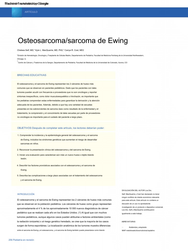 Self Chelsea Osteosarcoma Ewing Sarcoma 2022 05 | PDF | Sarcoma | Cáncer