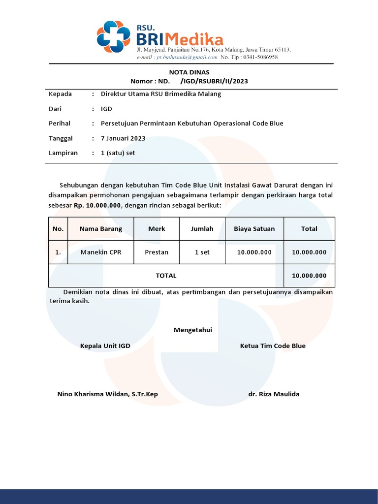 Permohonan Anggaran Code Blue IGD | PDF