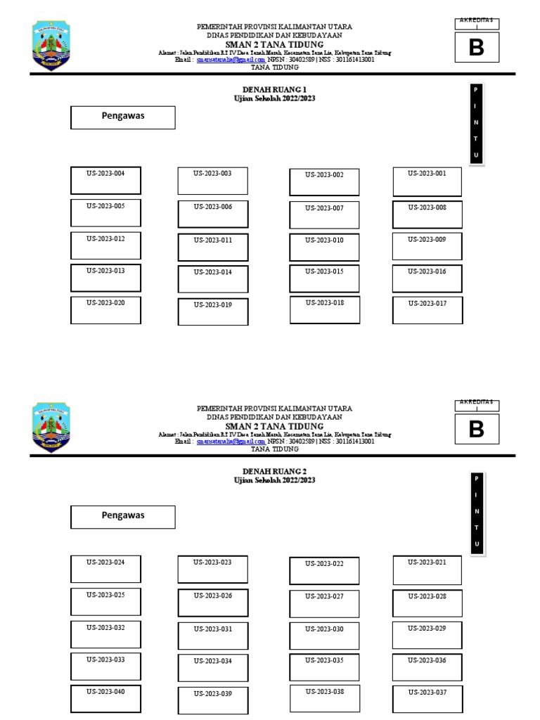Denah Ruang Ujian Sekolah 2023 | PDF