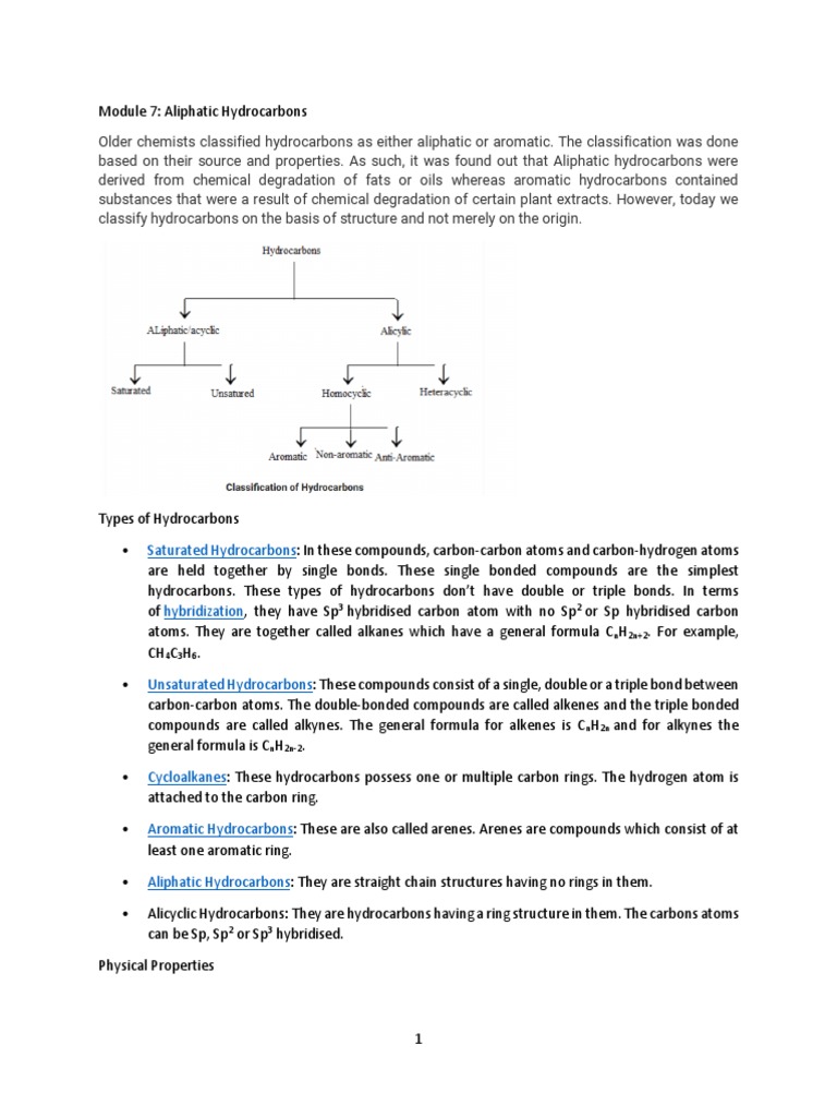 Overview of Aliphatic Hydrocarbons | PDF | Hydrocarbons | Alkene