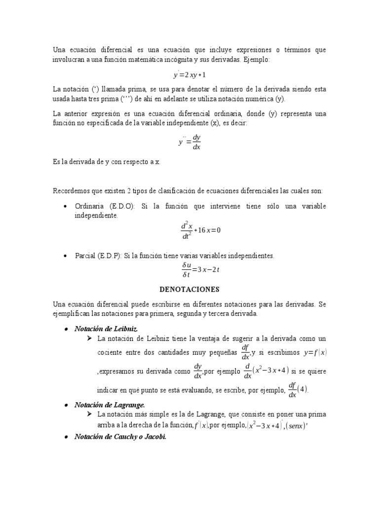 Notaciones y tipos de ecuaciones diferenciales | PDF | Derivado | Ecuaciones