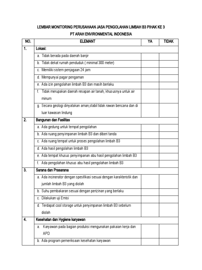 Lembar Monitoring Perusahaan Jasa Pengolahan Limbah B3 Pihak Ke 3 | PDF
