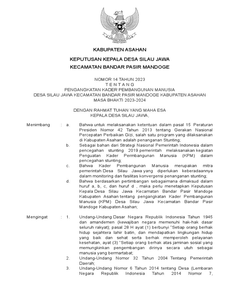 SK KPM Desa Silau Jawa Tahun 2021 | PDF