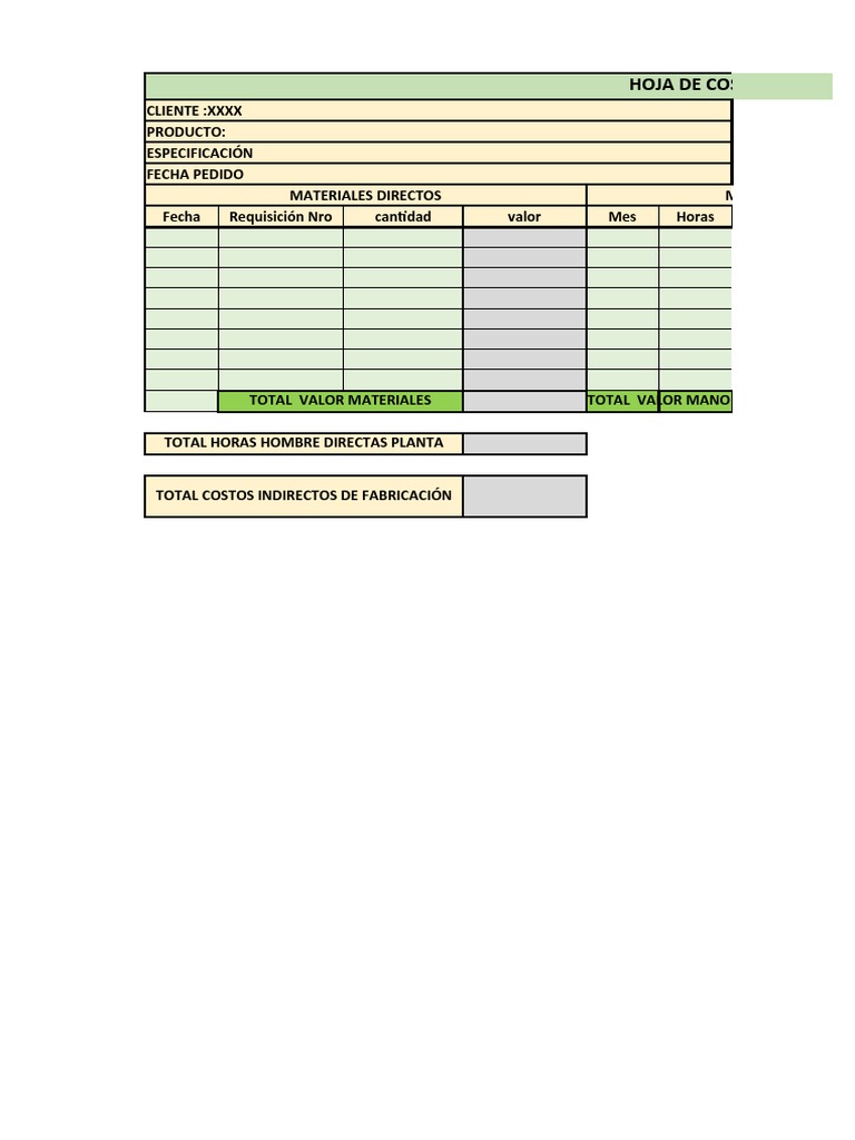 01 Formato Hoja de Costos (OP) | PDF