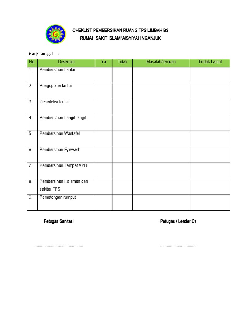 Chek List Pembersihan Ruang TPS Limbah B3 | PDF