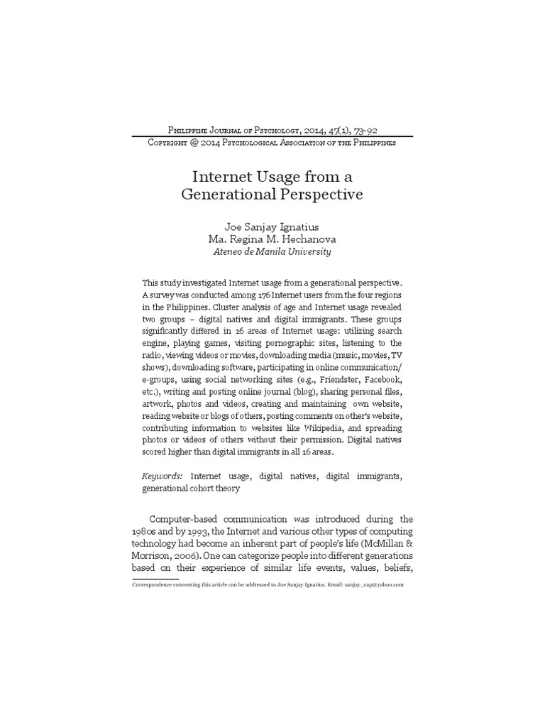 Internet Usage From A Generational Perspective | PDF | Internet | Websites