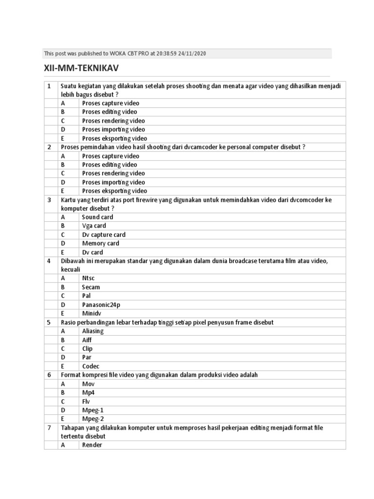 Contoh Soal PENGOLAHAN Audio Video | PDF