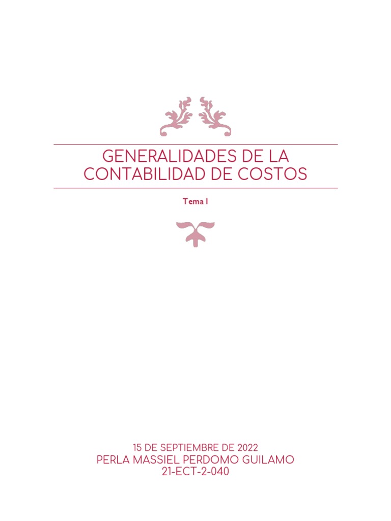 Generalidades de La Contabilidad de Costos-Tema 1 | PDF | Contabilidad de costos | Contabilidad
