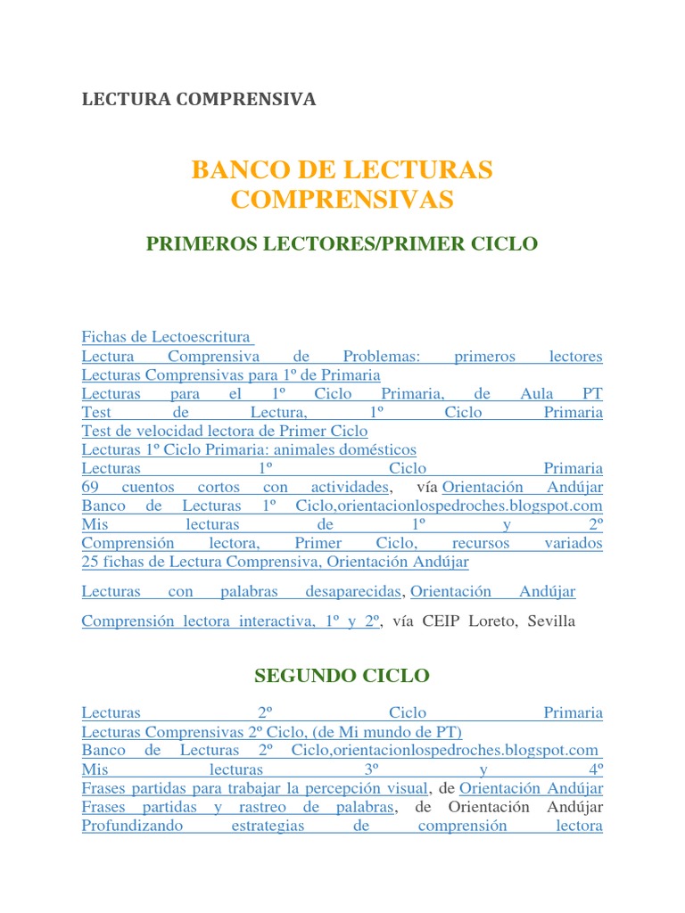 Banco de Lecturas Comprensivas: Lectura Comprensiva | PDF | Comprensión ...