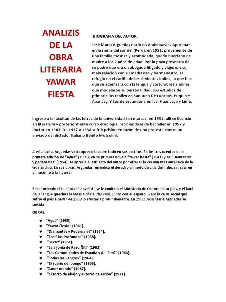 Esquema de La Obra Yawar Fiesta | PDF