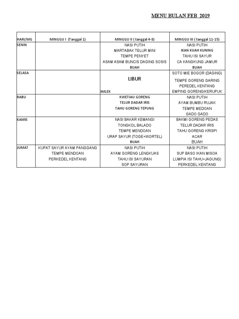 Siklus Menu Februari | PDF