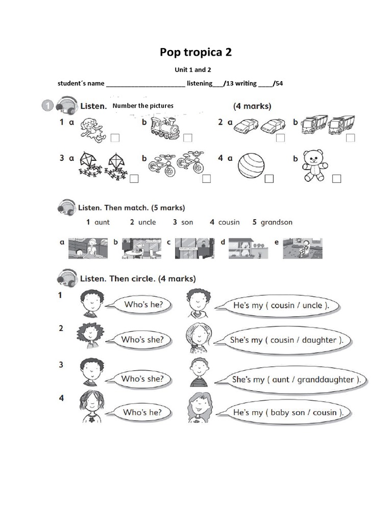 Pop Tropica 2 Unit 1-2 Exam | PDF | Cognition | Cognitive Psychology