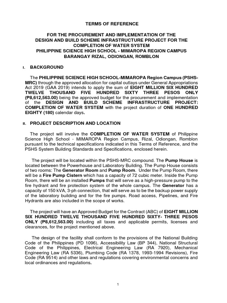 TOR - (Completion of Water System) | Download Free PDF | Specification ...