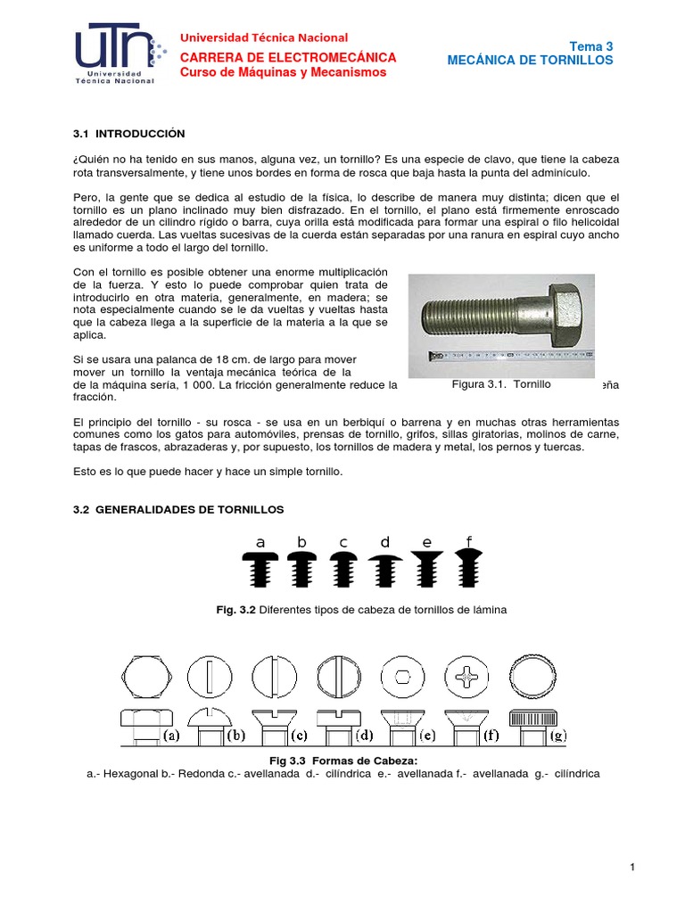 Tema 3 Mecanica de Tornillos | PDF | Tornillo | Equipo