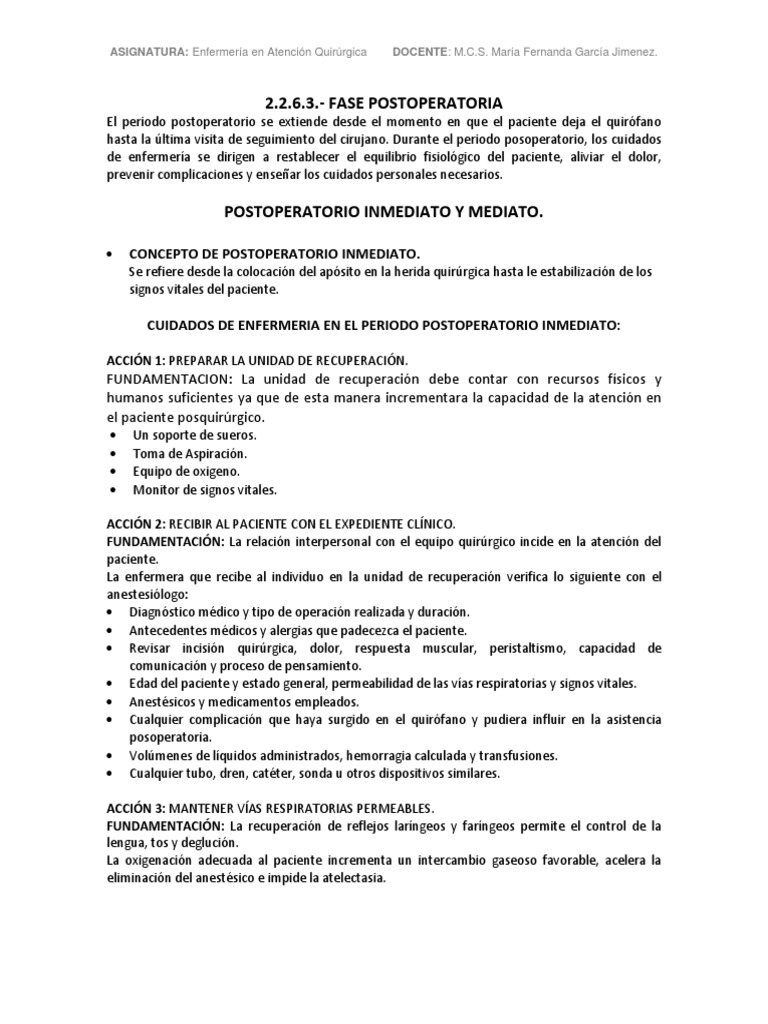 12.-Fase Postoperatoria | PDF | Anestesia | Enfermedades y trastornos