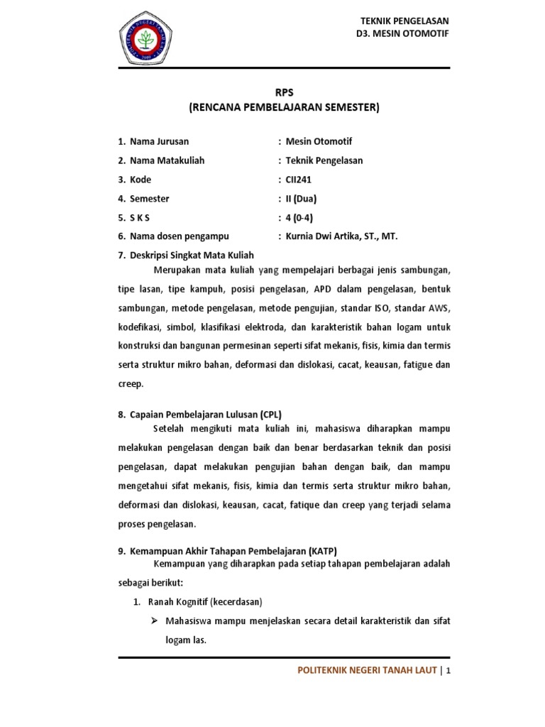 RPS Pengelasan | PDF