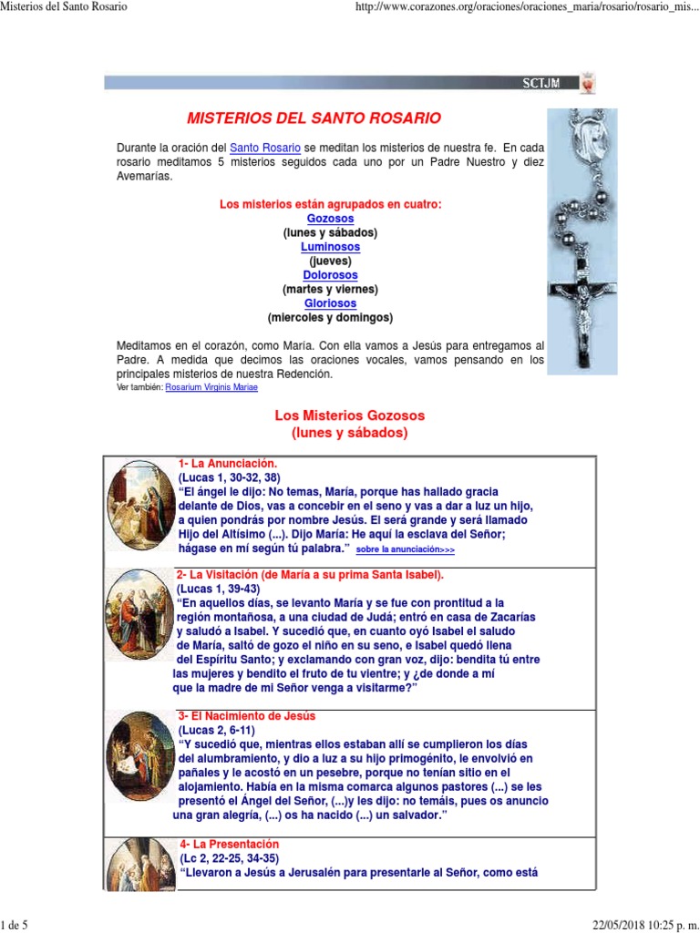 01 Misterios Del Santo Rosario | PDF | Rosario | María, madre de Jesús