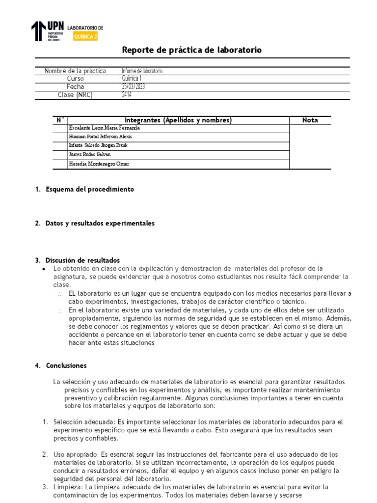 Reporte De Práctica De Laboratorio Química 1 25 03 2023 2414