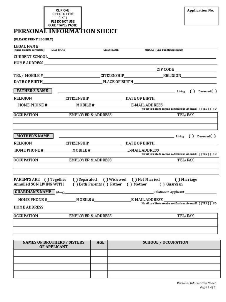 Personal Information Form 39 | PDF