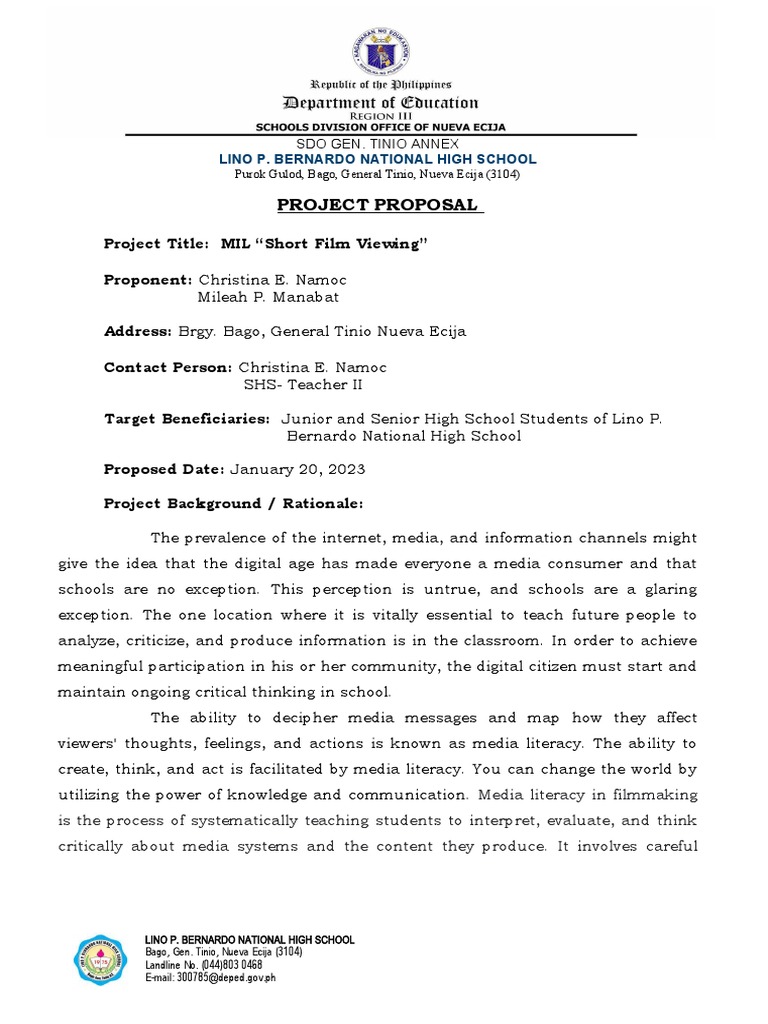 Project Proposal: Lino P. Bernardo National High School | PDF | Cognition | Learning