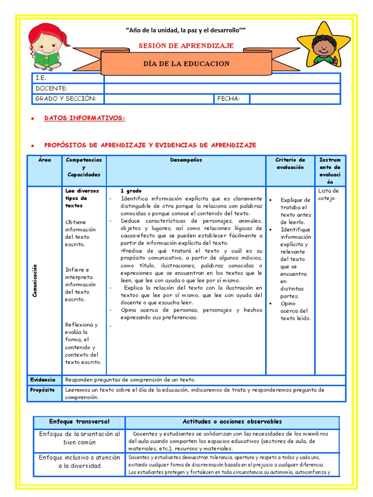 1° E1 S3 Sesión D4 Plan Lector Dia de La Educacion | Descargar gratis ...
