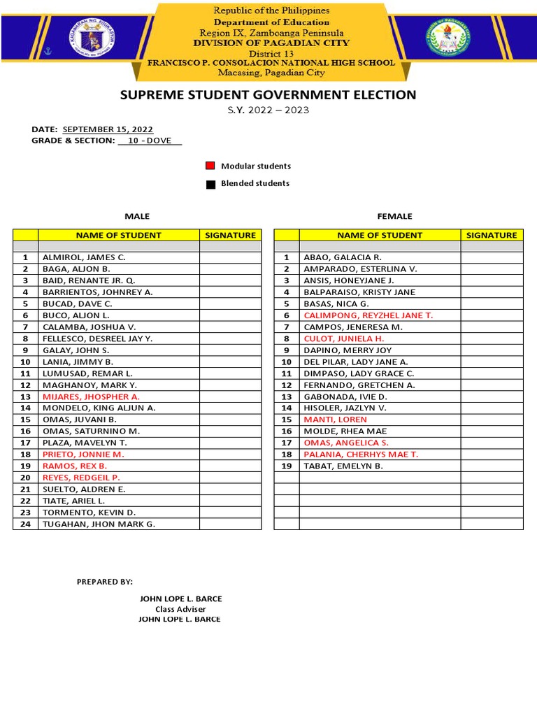 SSG ELECTION 2022-2023 - ATTENDANCE | PDF