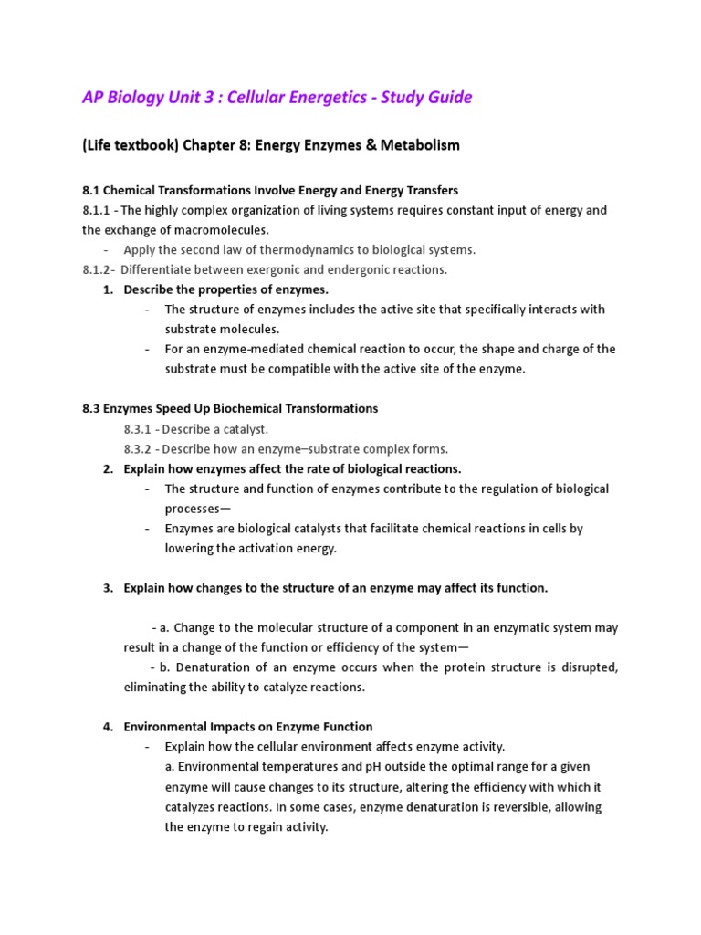 Unit 3 - Study Guide - AP Biology | PDF | Photosynthesis | Enzyme