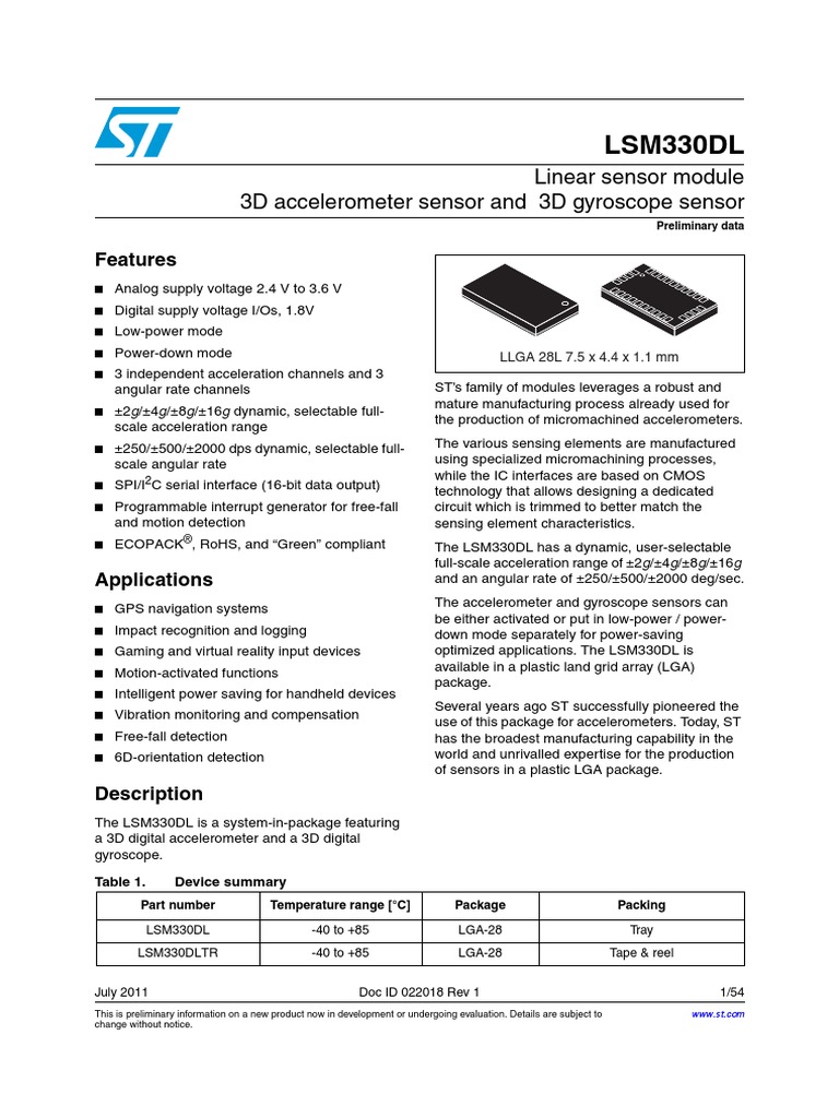 LSM330DL | PDF | Accelerometer | Computer Engineering