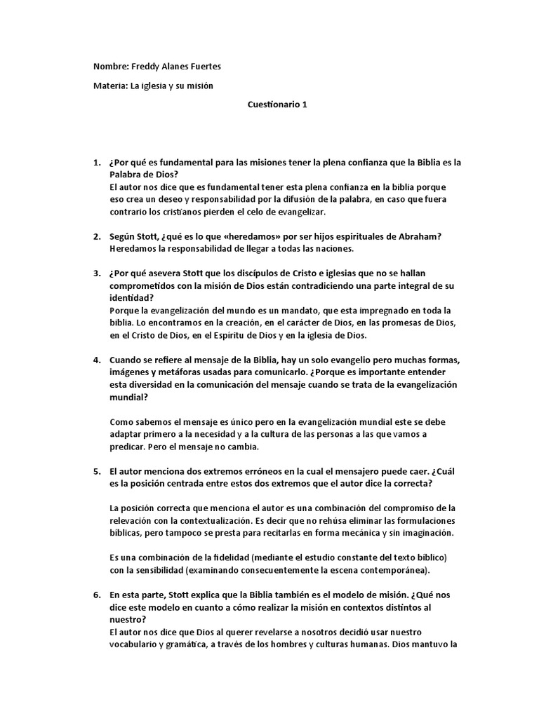 Cuestionario 1 y 2 | PDF | Salvación | Amor