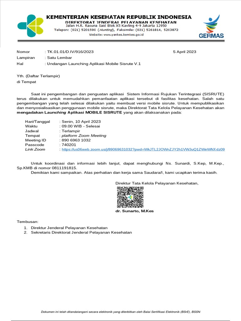 Surat Undangan Acara Launching Aplikasi Mobile Sisrute V.1 - 10 April ...