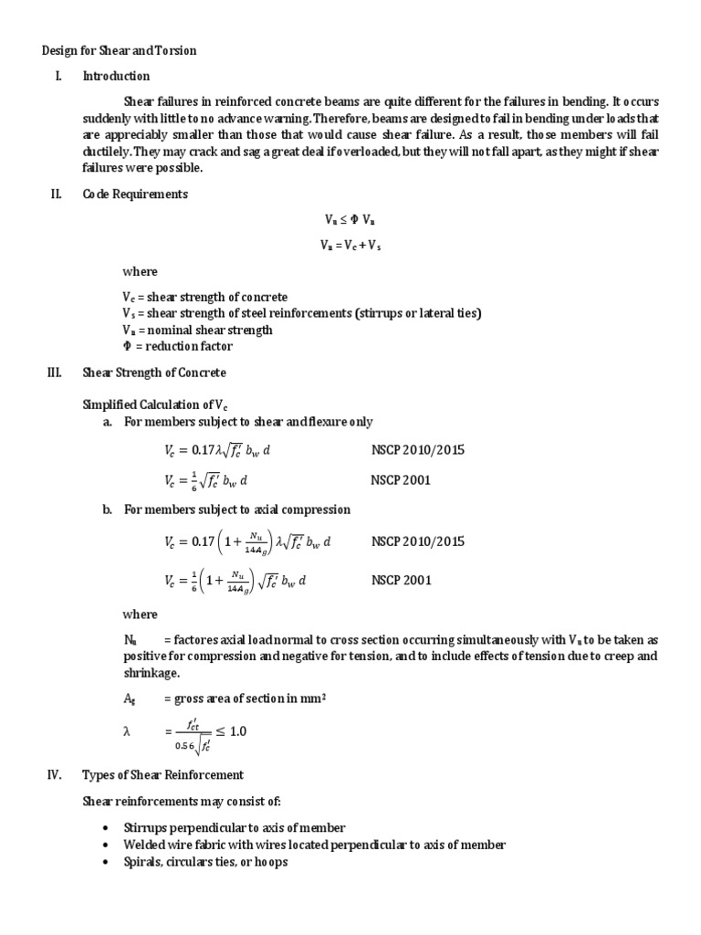 Design For Shear and Torsion - Introduction | PDF | Bending | Beam ...