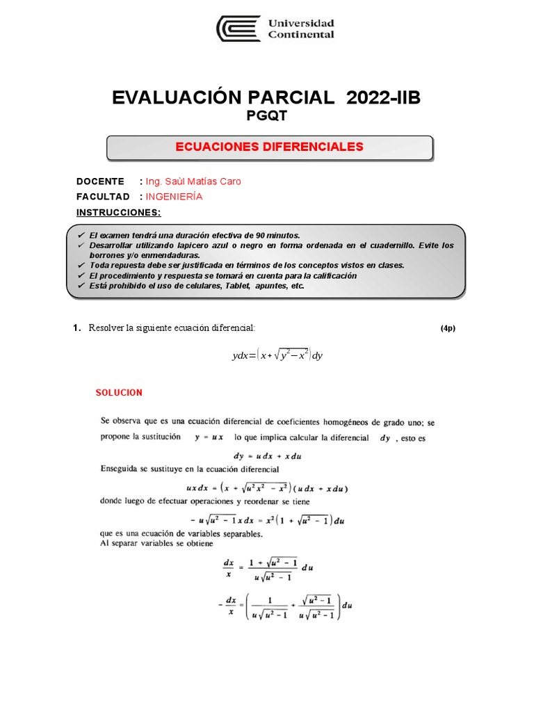 Evaluación Parcial Virtual 2022 | PDF | Ecuaciones | Ecuaciones diferenciales