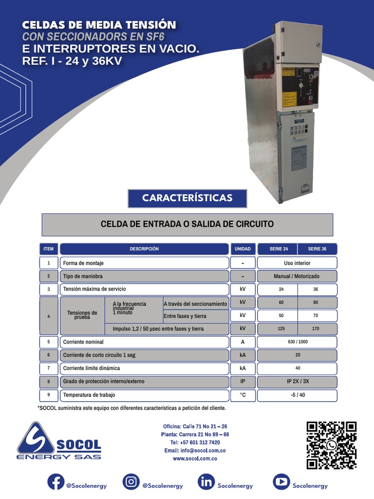 Con Seccionadors en Sf6: Celdas de Media Tensión E Interruptores en Vacio. REF. I - 24 y 36KV ...