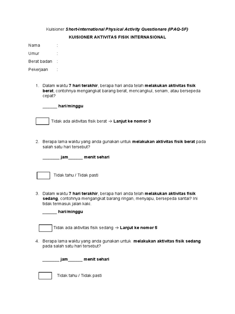 Kuesioner Ipaq Sf Bahasa Indonesia Pdf