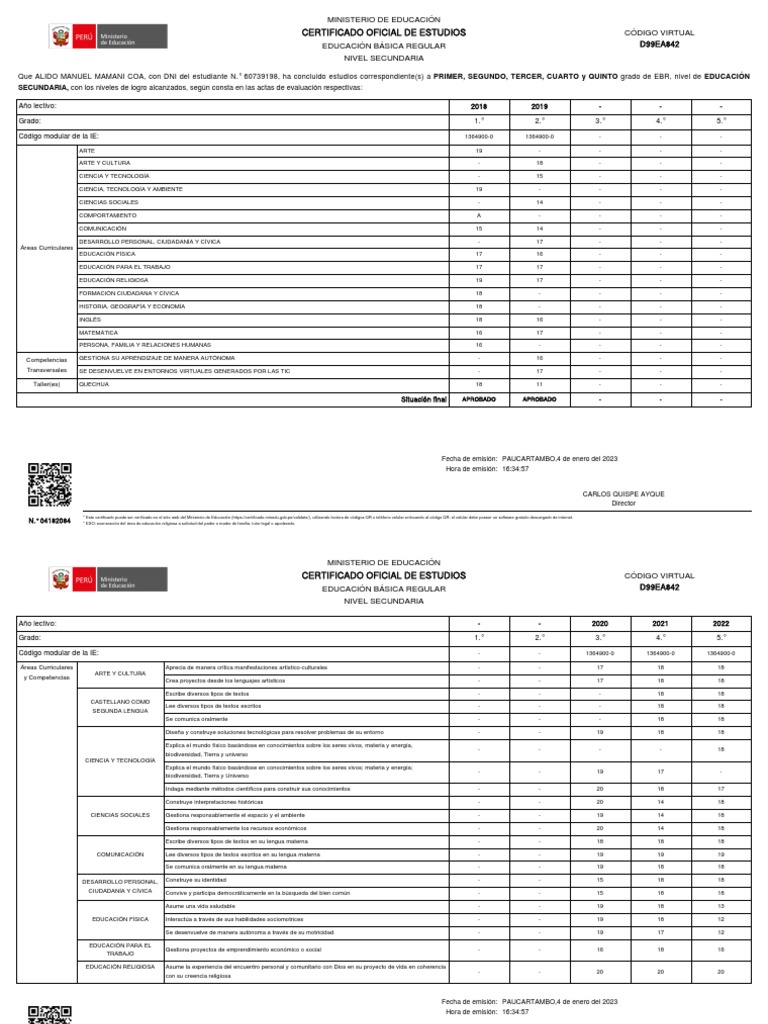 Certificado de Estudios Virtual | PDF | Educación primaria | Código QR