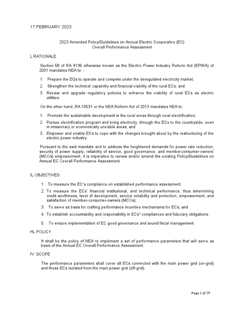 2023 Amended Policy On Annual EC Overall Performance Assessment | PDF