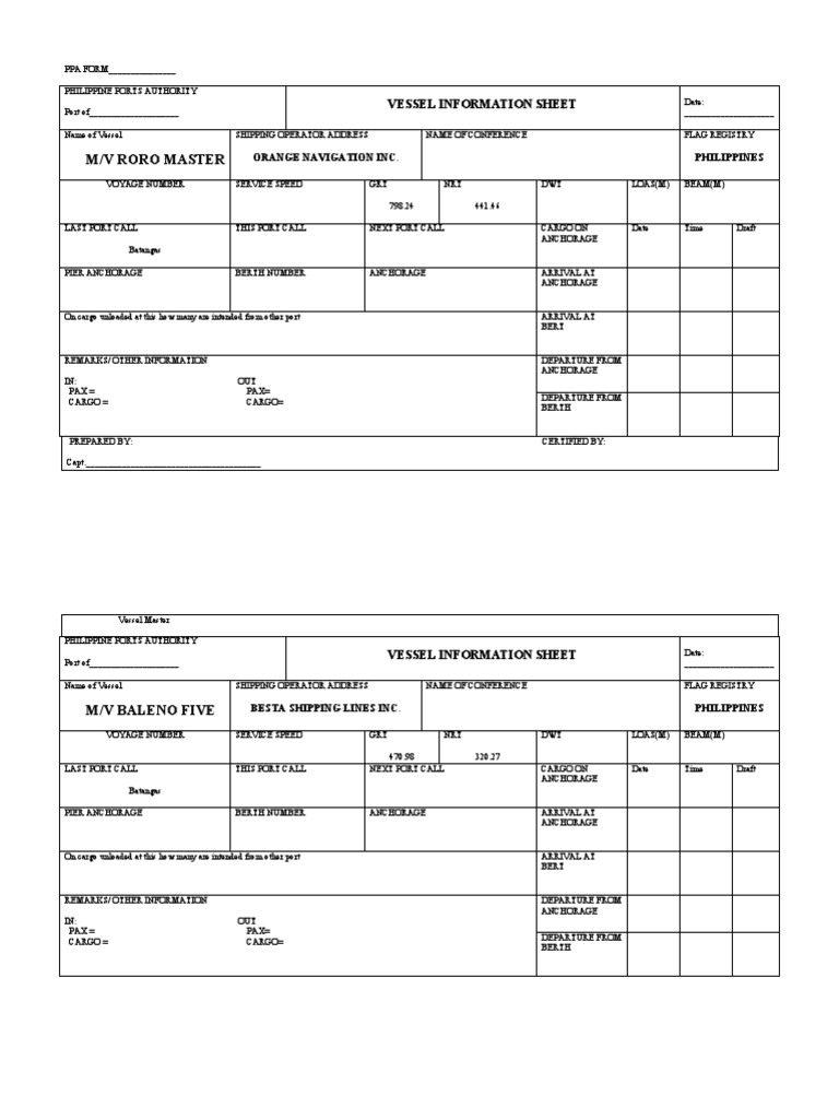 Vessel Information Sheet | PDF | Port | Water Transport