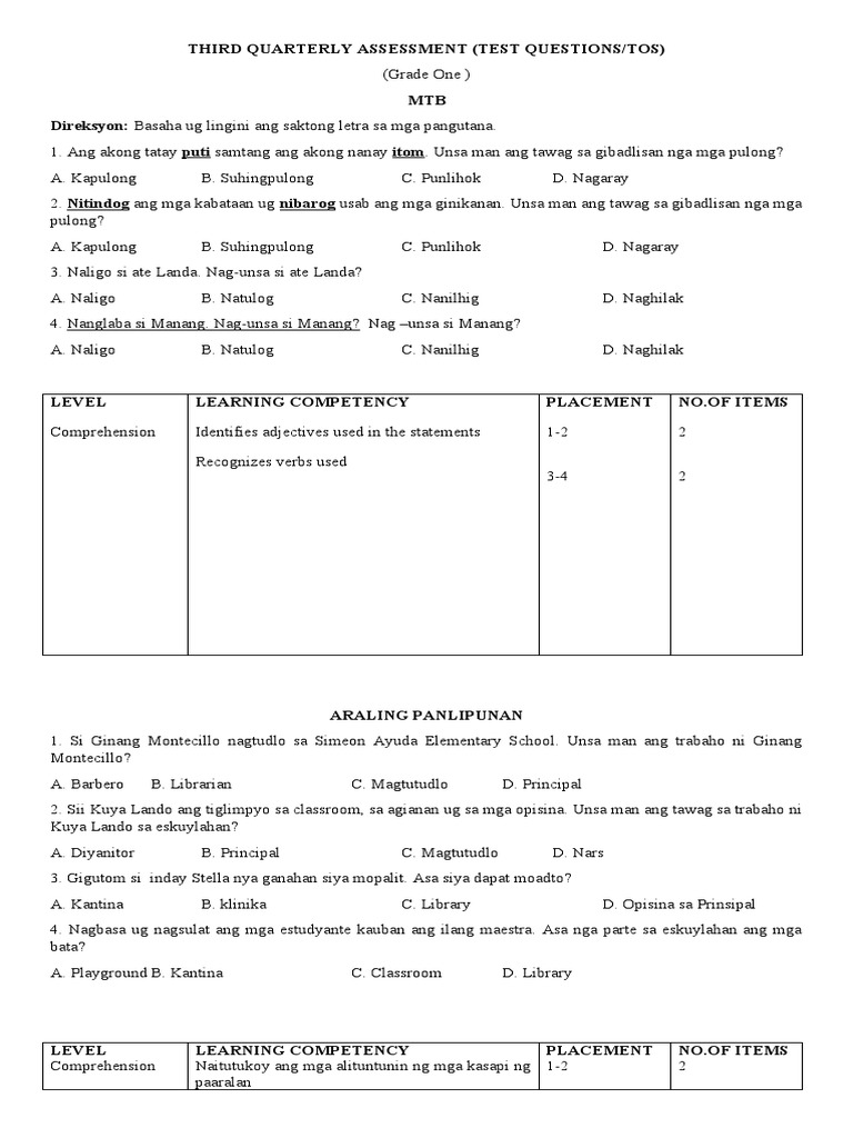 THIRD QUARTERLY ASSESSMENTTQ Gladish | PDF