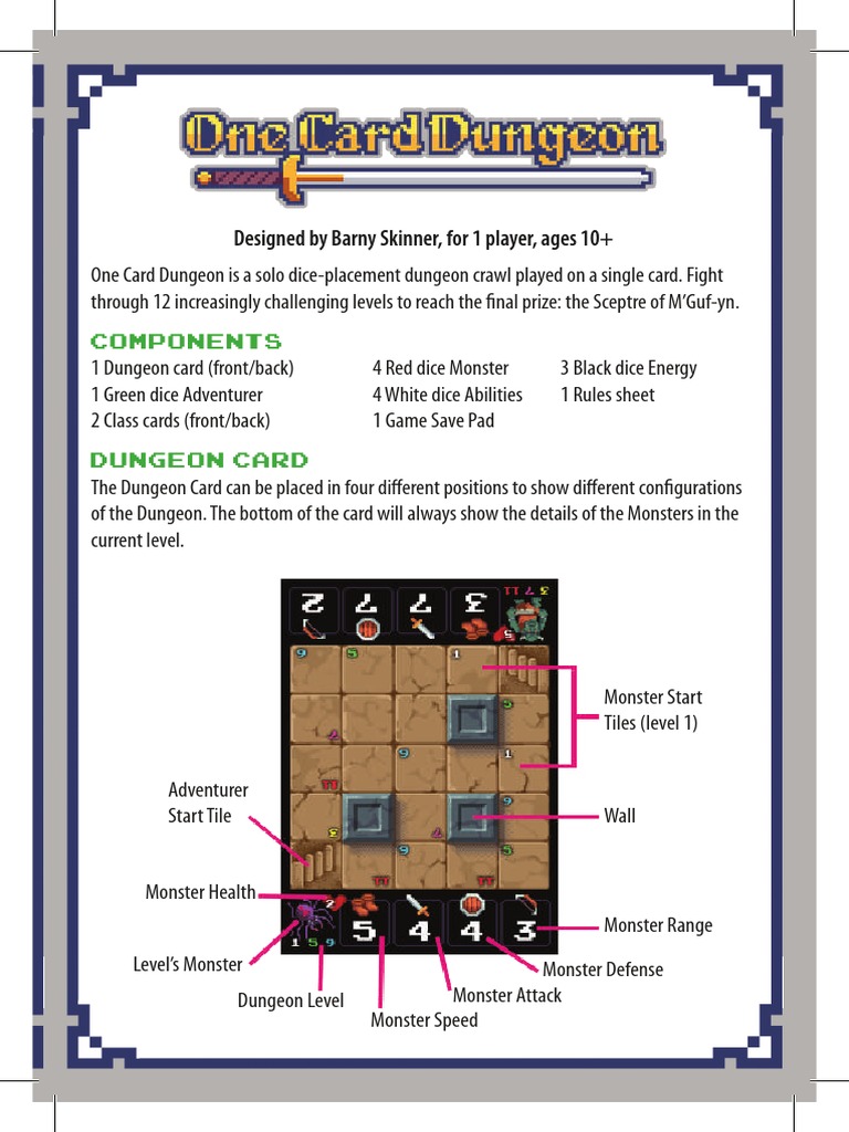 1e One Card Dungeon Rulebook | PDF | Tabletop Games | Role Playing Games