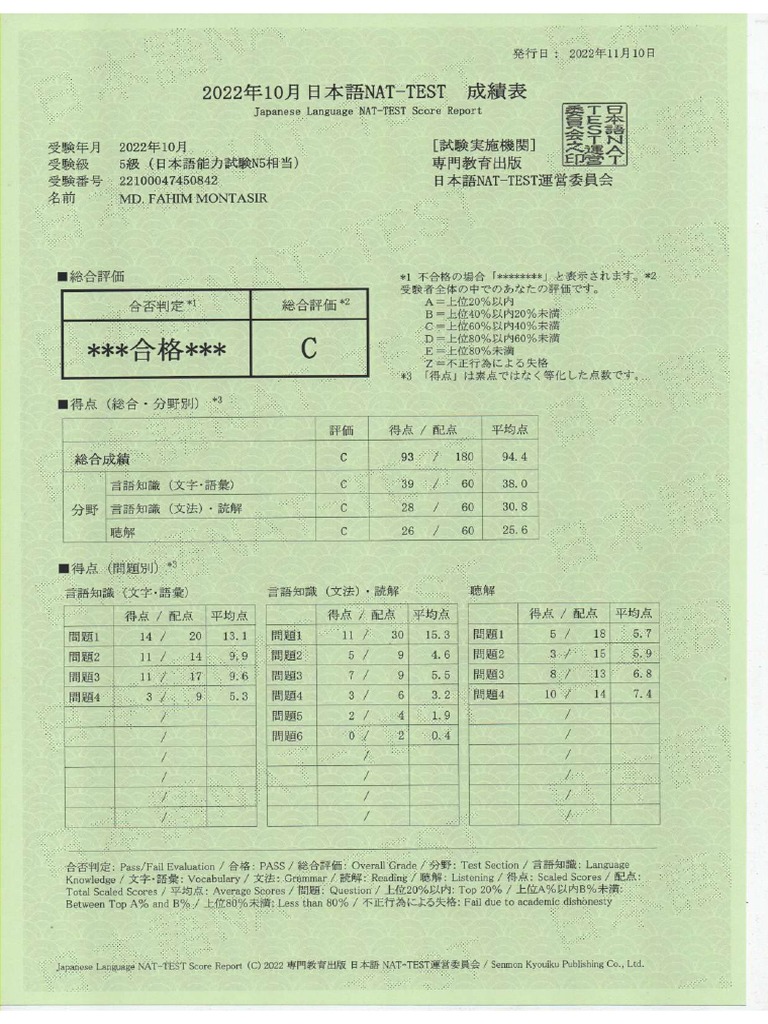 Nat Mark Sheet | PDF