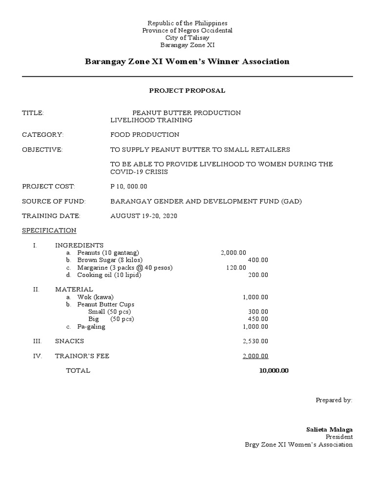 Peanut Butter Production Livelihood Proposal | PDF