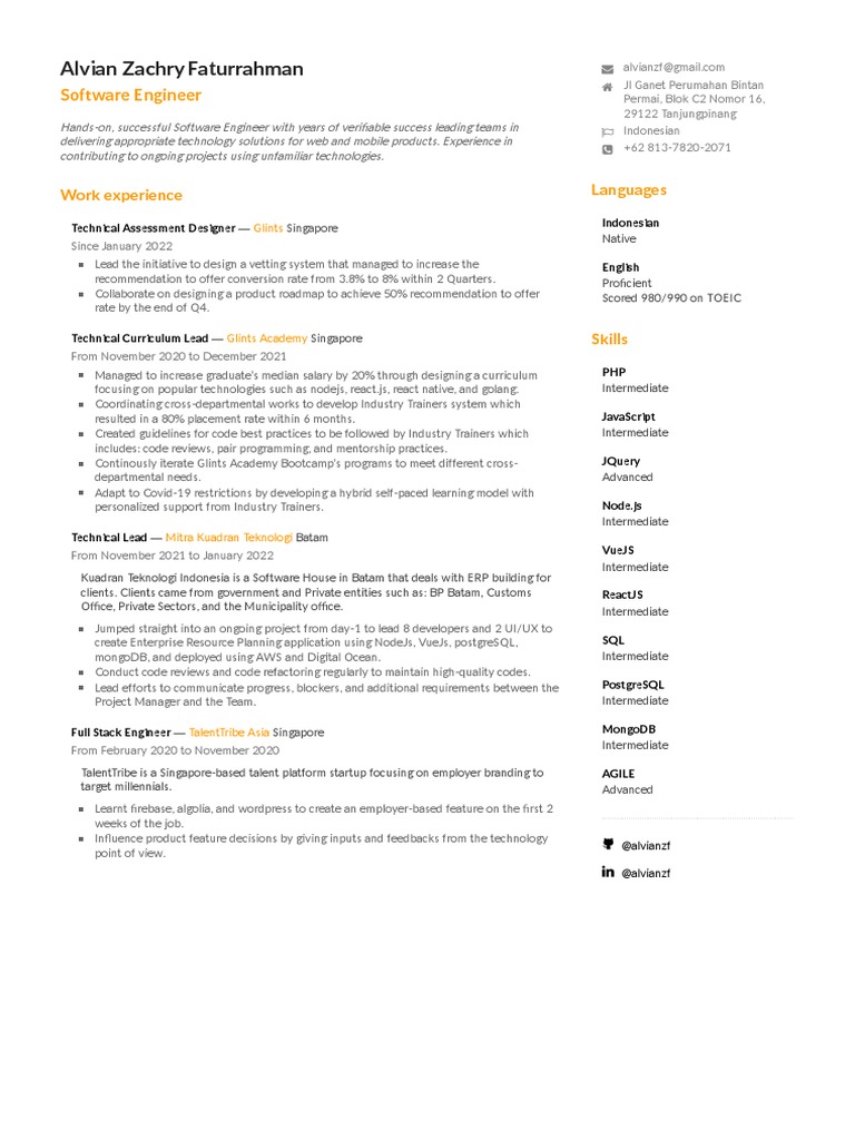 CV - 2023-01-16 - Alvian Zachry - Faturrahman | PDF | Computing | Computer Programming
