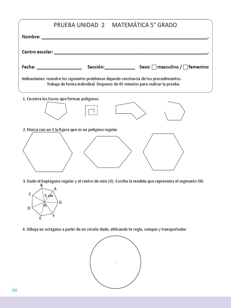 Pruebas 5.° Grado | PDF