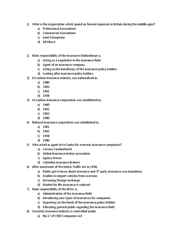 IRCSL Questions | Download Free PDF | Life Insurance | Insurance