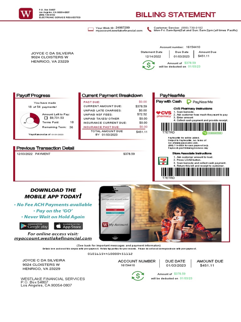 Billing Statement: Payoff Progress Current Payment Breakdown Paynearme | PDF | Credit Card | Cheque