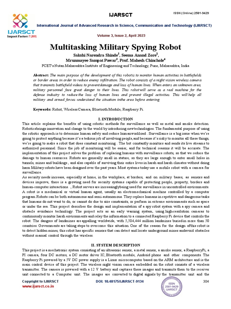 Multitasking Military Spying Robot | PDF | Robot | Robotics