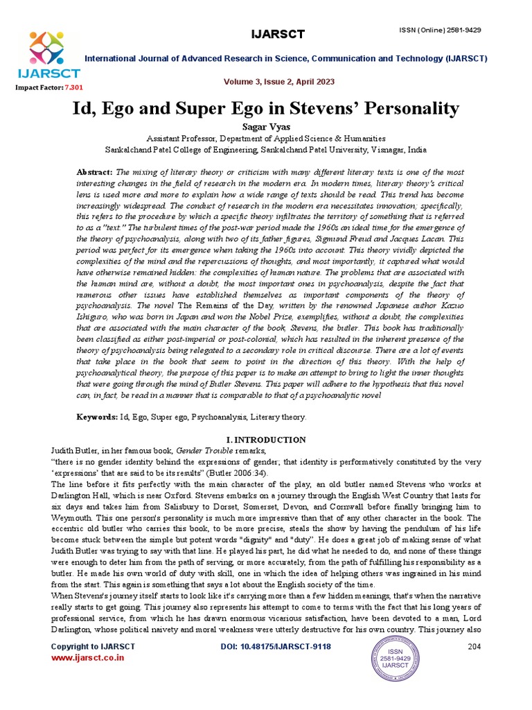 Id, Ego and Super Ego in Stevens' Personality | PDF | Id | Psychoanalysis