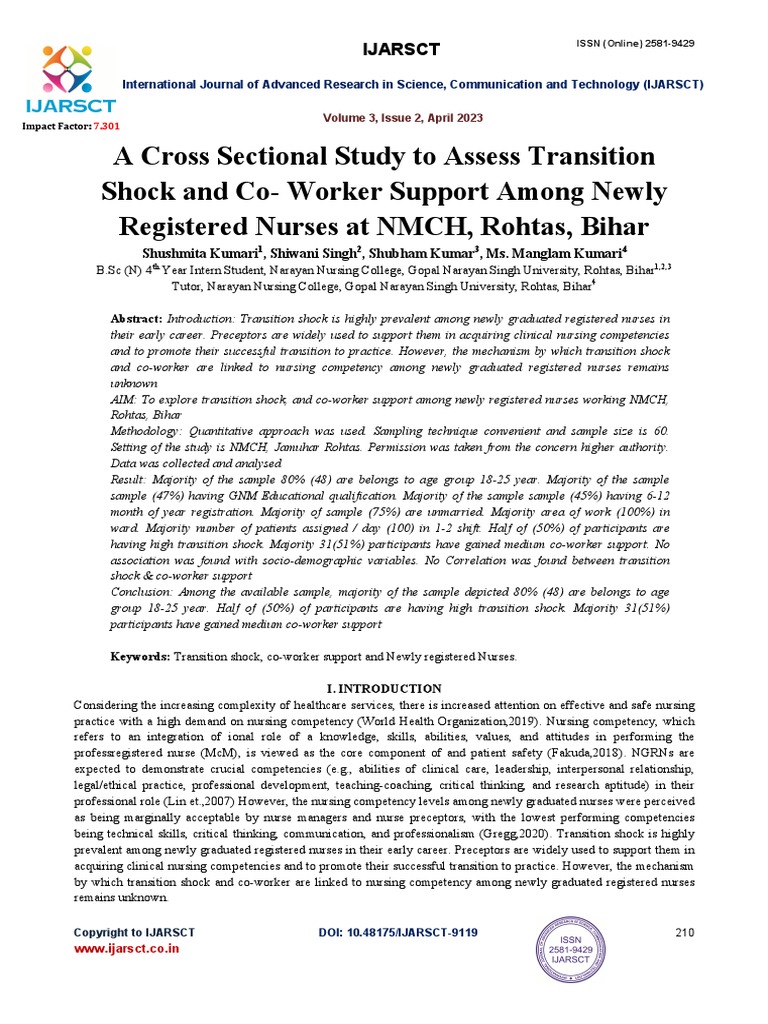 A Cross Sectional Study To Assess Transition Shock and Co - Worker ...